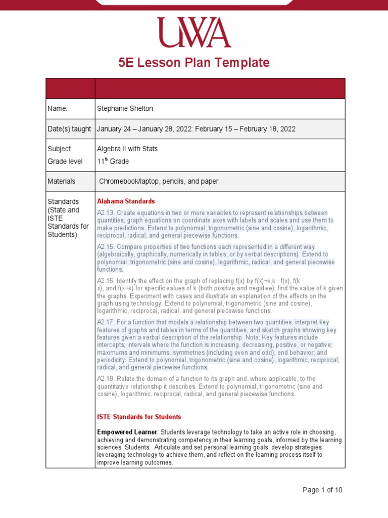Shelton 5e-Lesson-Plan | PDF | Trigonometric Functions | Function ...