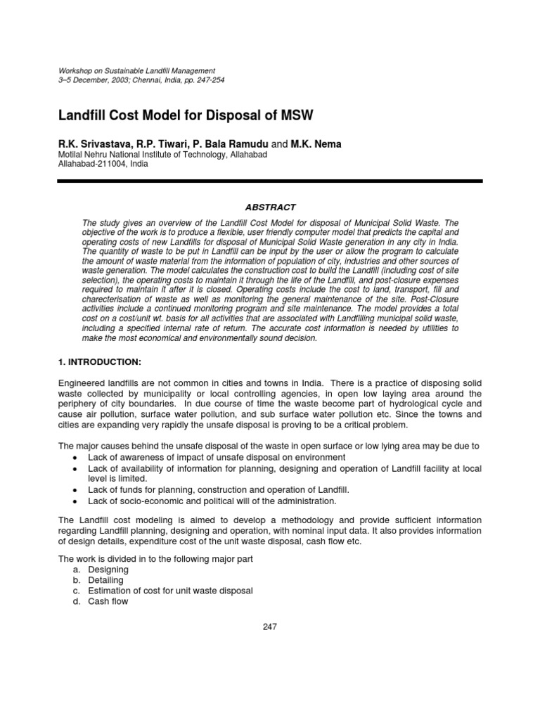 Landfill Cost Model For Disposal of MSW | PDF | Waste Management | Landfill