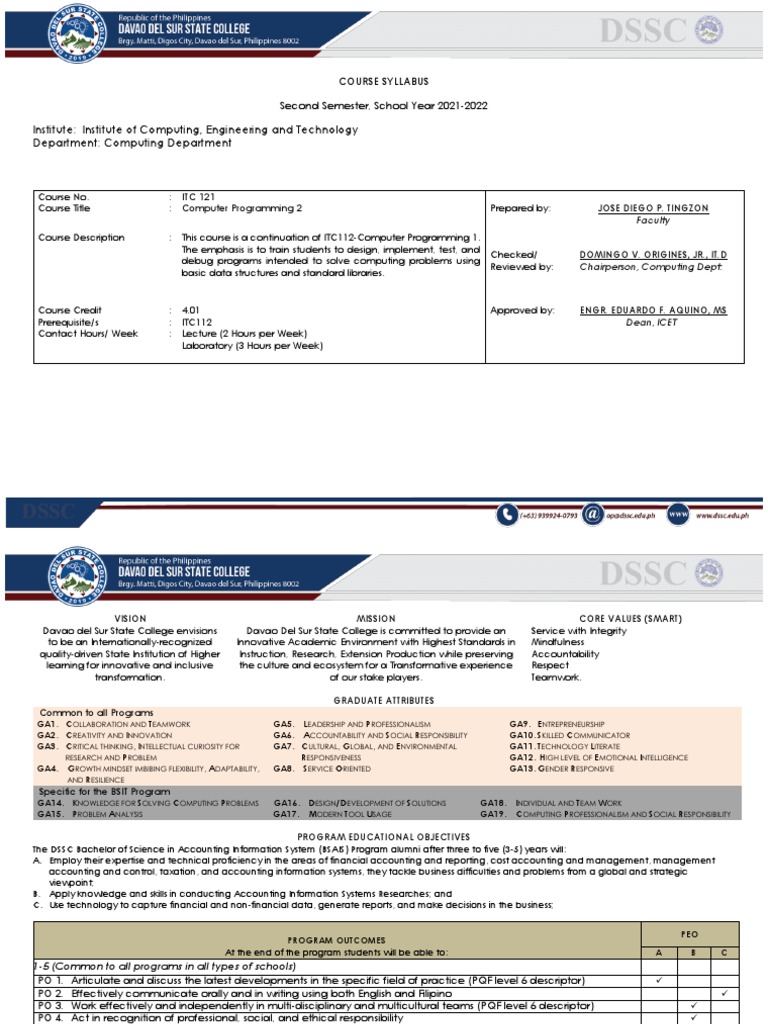 Computer Programming 2: Course Syllabus | PDF | Test (Assessment ...