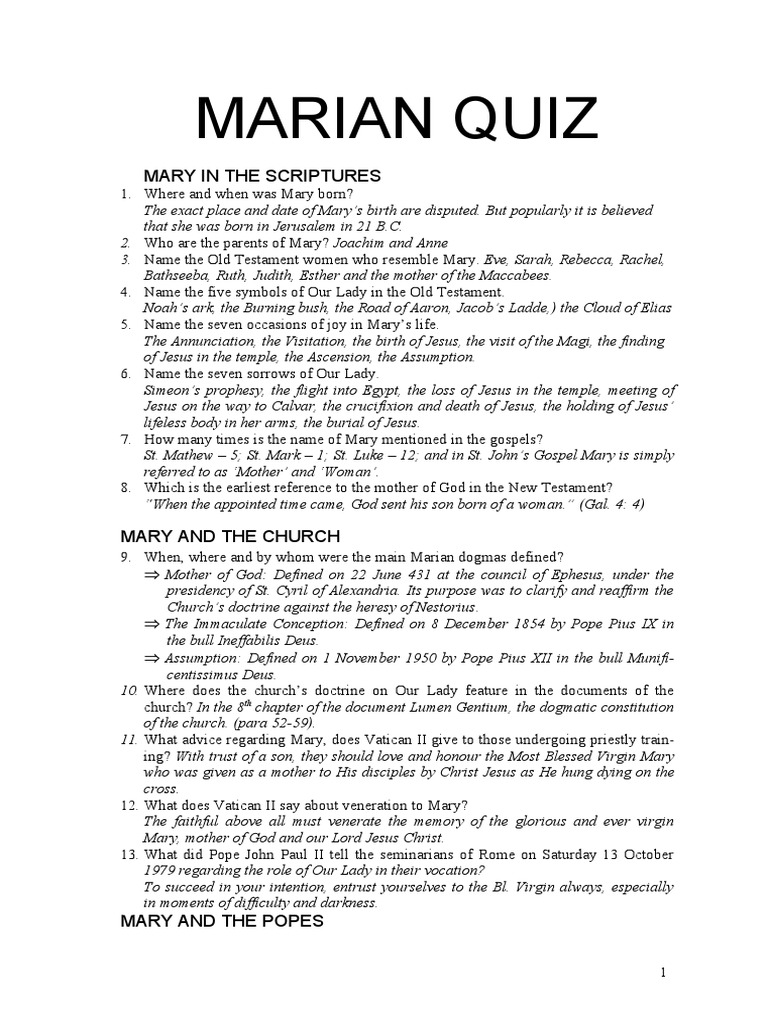 Marian Quiz: Insights on Mother Mary | PDF | Mary, Mother Of Jesus | Rosary