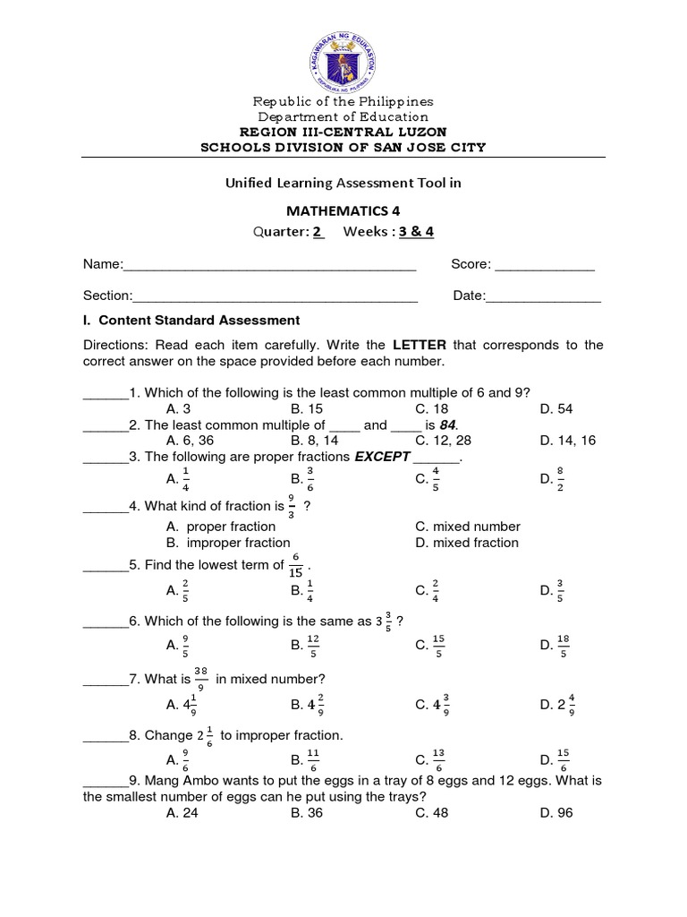 ULAT Math4 - Q2Wk3 - 4 | PDF | Mathematics | Cognition
