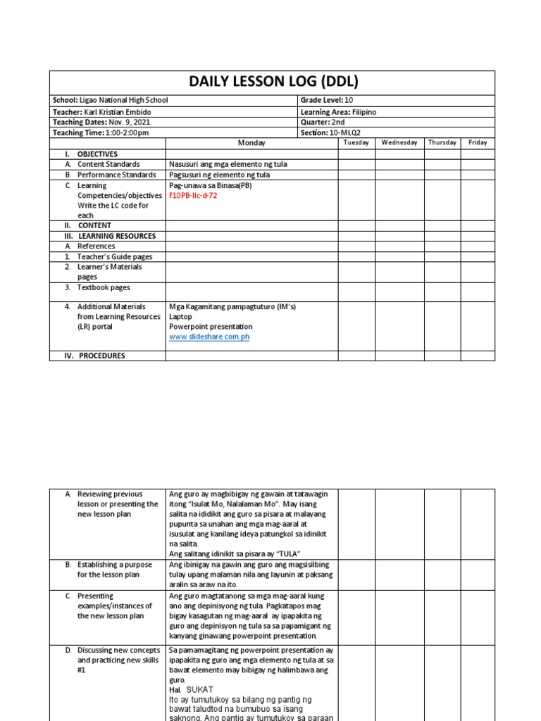 Daily Lesson Log | PDF