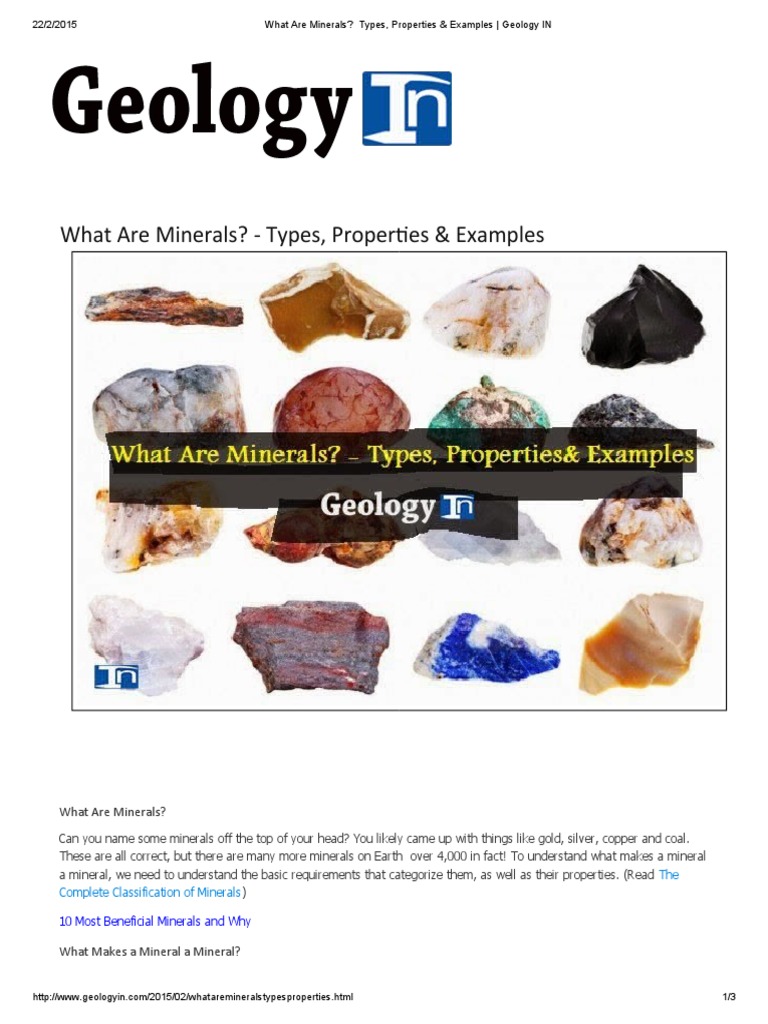 What Are Minerals - Types, Properties & Examples - Geology in | PDF ...