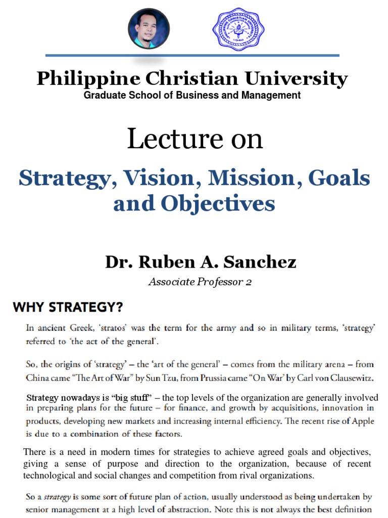 Lecture On Strategy Vision Mission Goals and Objectives | PDF | Goal ...