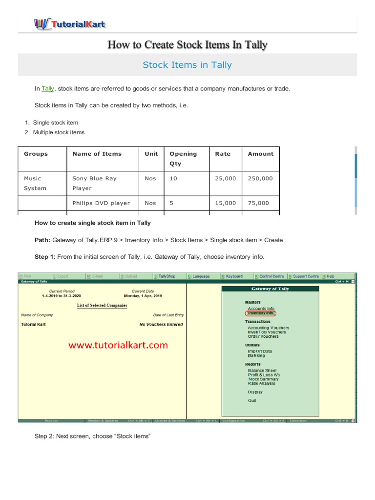 Creating Stock Items in Tally ERP 9 | PDF | Inventory | Business