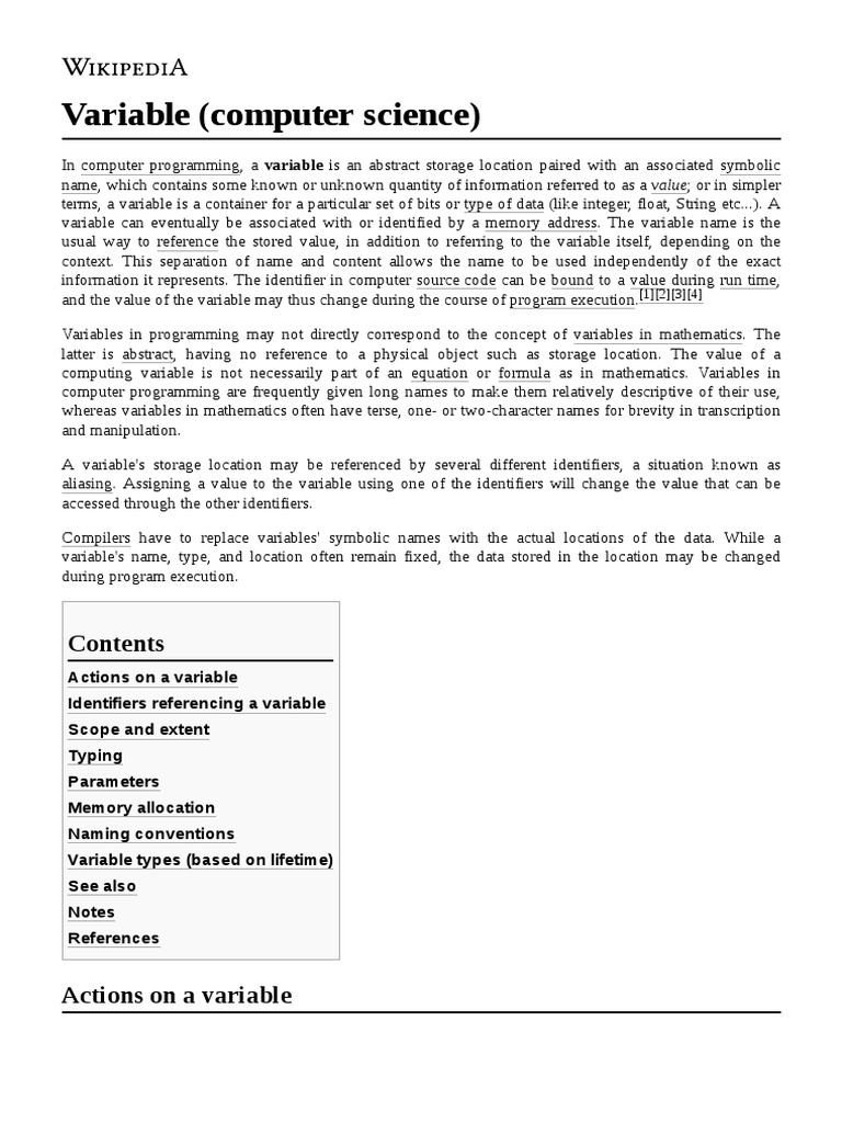Variable (Computer Science) | PDF | Variable (Computer Science) | Scope ... Variable (Computer Science) | PDF | Variable (Computer Science) | Scope ...
