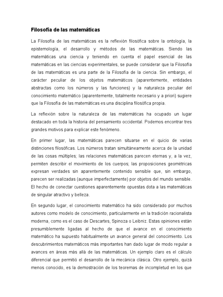 Filosofía de Las Matemáticas | PDF | Matemáticas | Conocimiento