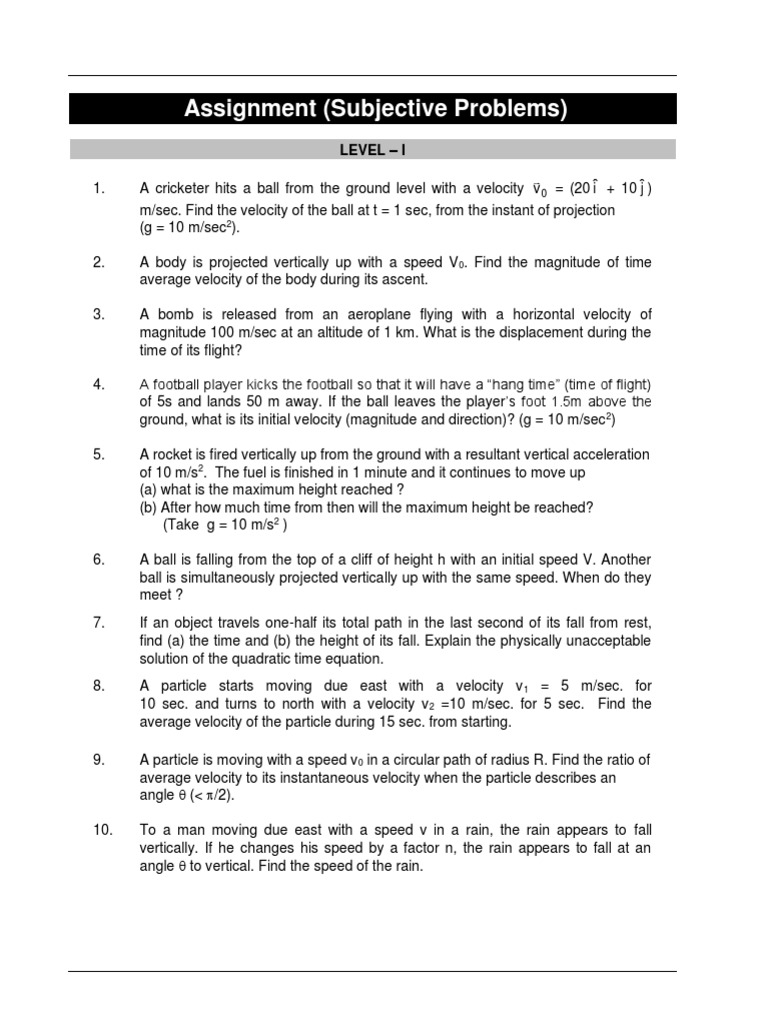 Kinematics Fiitjee Assignment | PDF | Acceleration | Trajectory