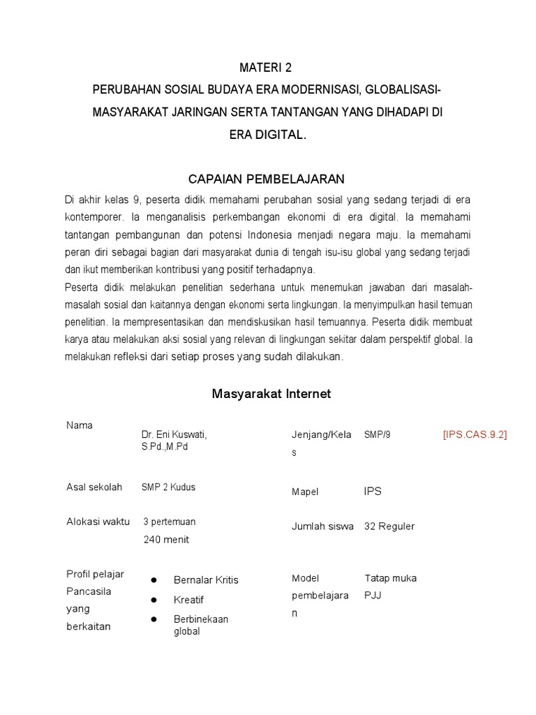 Fase D - TP 2.2 Karakteristik Masyarakat Jaringan (Network Society) | PDF