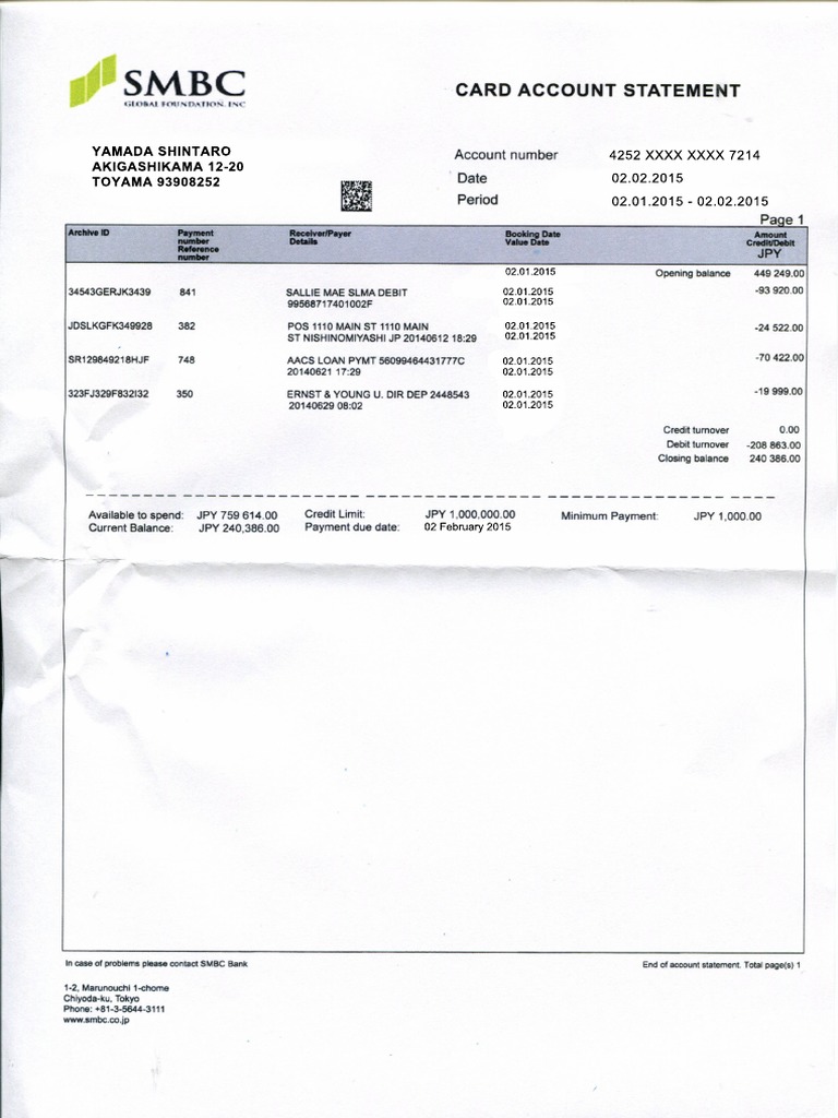 SMBC Statement | PDF