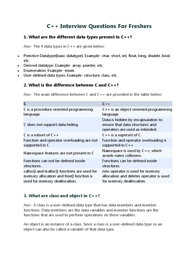 C++ Interview Questions Answers | PDF | Class (Computer Programming ...