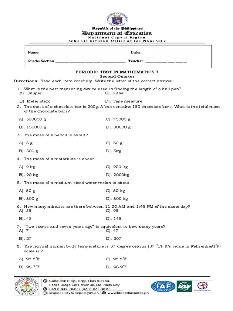 Las Mathematics 7 Quarter 2 Grade 7 | PDF | Polynomial | Equations