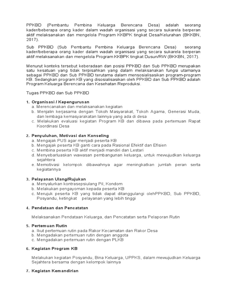 Peran dan Tugas PPKBD/Sub PPKBD | PDF