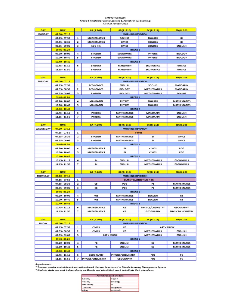 G8 Timetable (As of 24 Jan 2022) | PDF | Learning