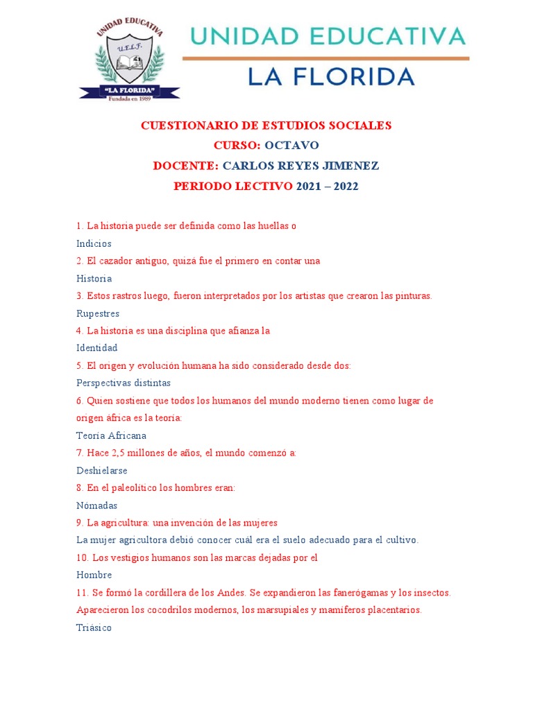 Cuestionario de Eess 8vo | PDF | Democracia | Ideologías políticas