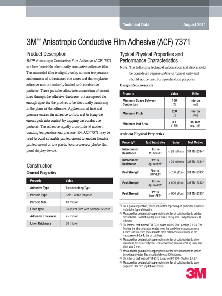 3M™Anisotropic Conductive Film Adhesive (ACF) 7371 | PDF | Electrical Conductor | Adhesive