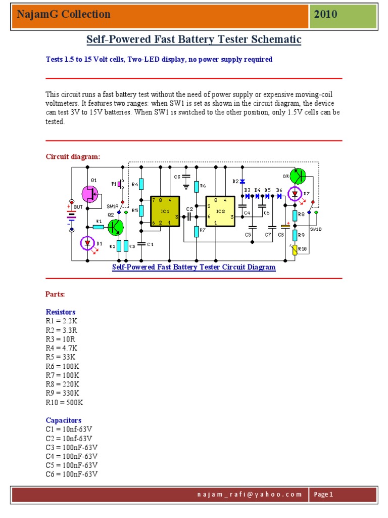 Self-Powered Fast Battery Tester Schematic | PDF | Voltage | Electronic ...