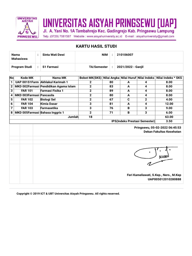 SIAKAD Universitas Aisyah Pringsewu | PDF