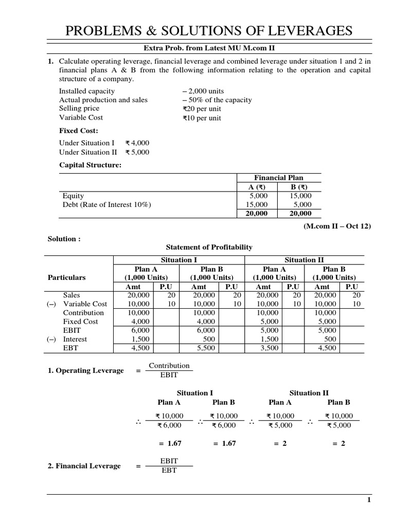 Leverages PROBLEMS AND SOLUTIONS | PDF | Leverage (Finance) | Financial Capital