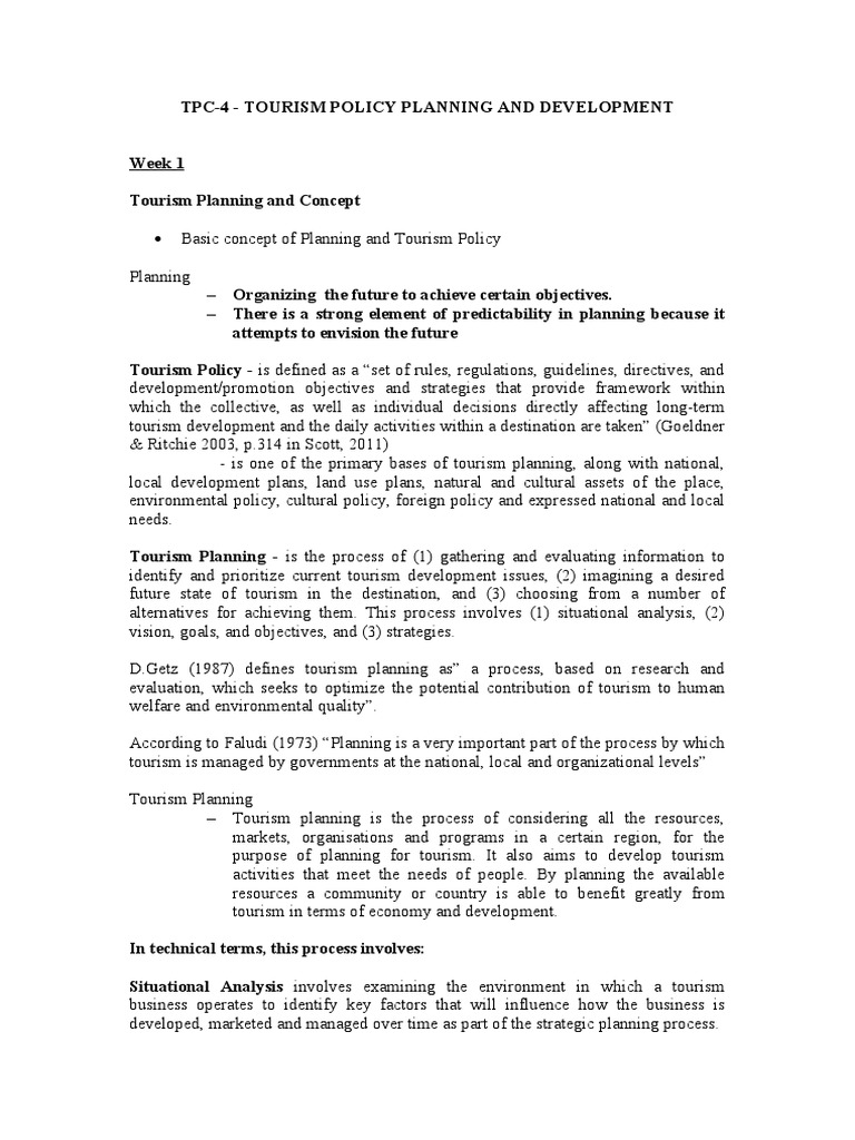 TPC-4 - Tourism Policy Planning and Development - Handout | PDF | Tourism | Policy
