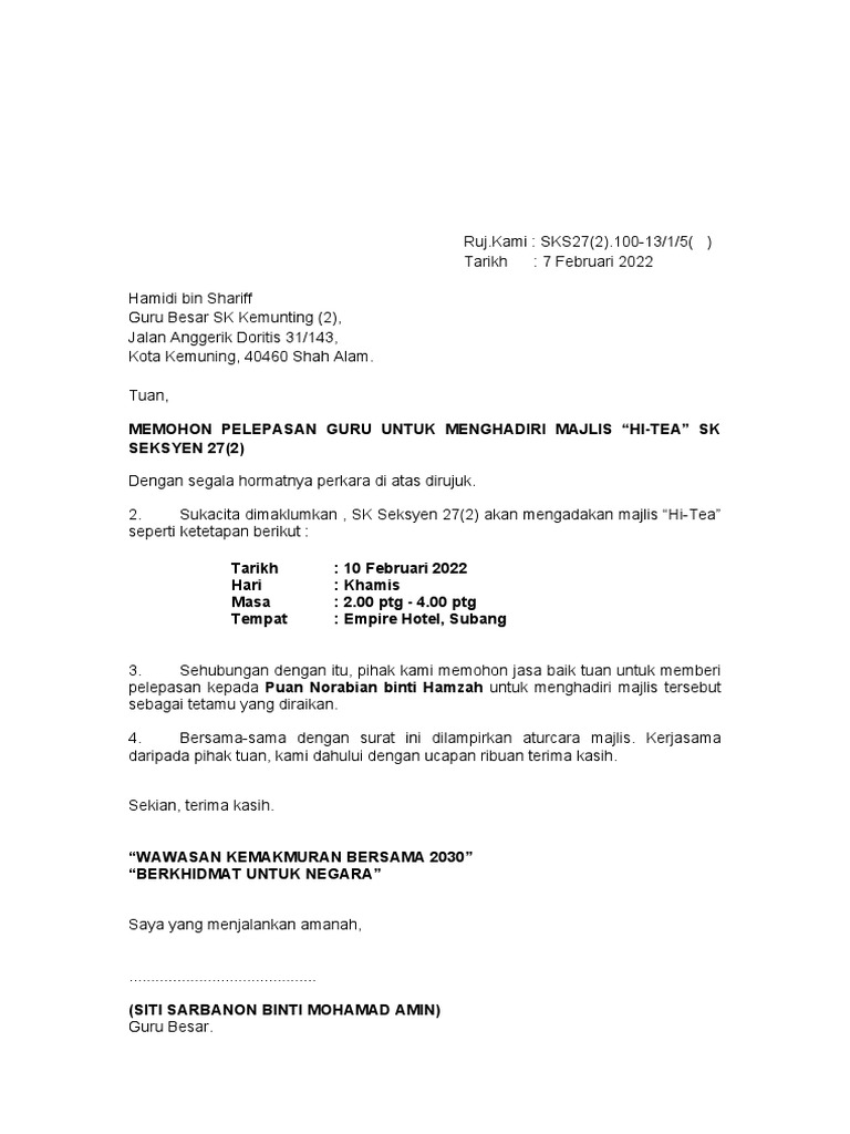 Surat Jemputan Hi Tea - Edited | PDF