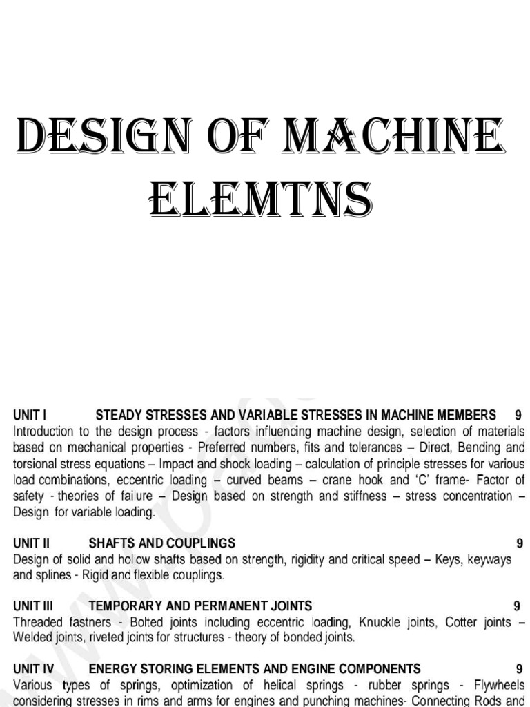 DME UNIT 1 Convert Full PDF | PDF | Stress (Mechanics) | Strength Of Materials