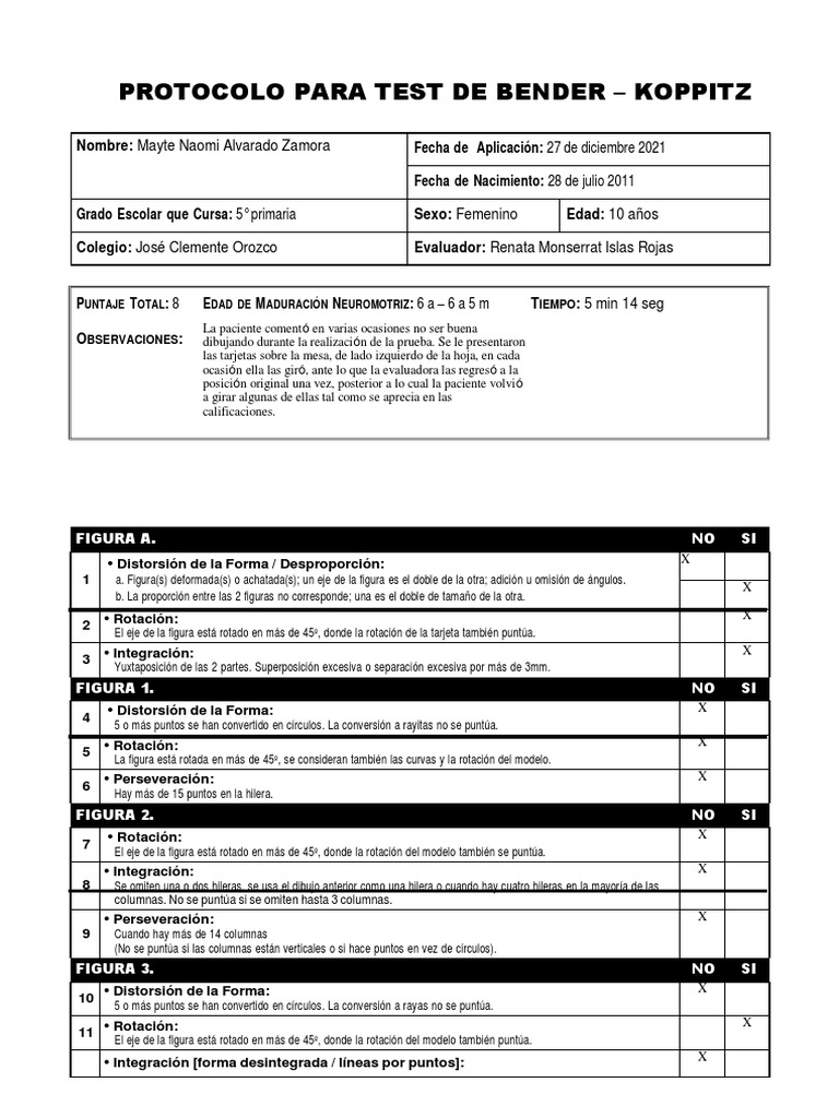 Protocolo Bender Koppitz | PDF | Rotación