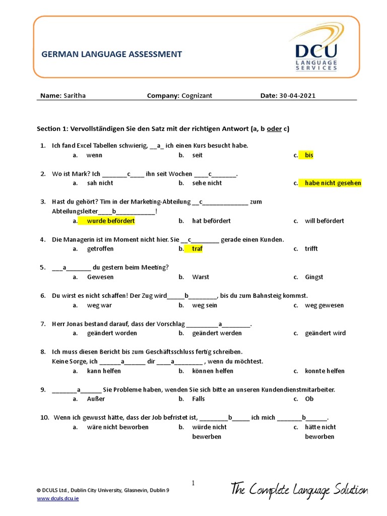 German Language Assessment | PDF