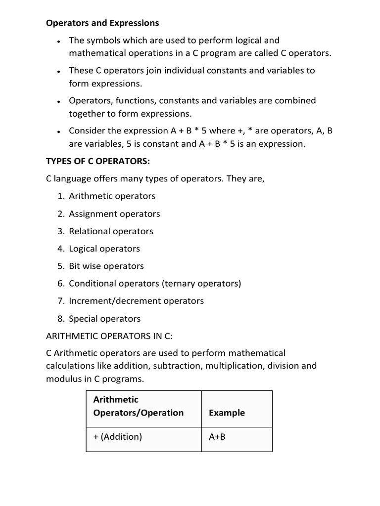 Operators and Expressions | PDF | Pointer (Computer Programming) | Teaching Mathematics