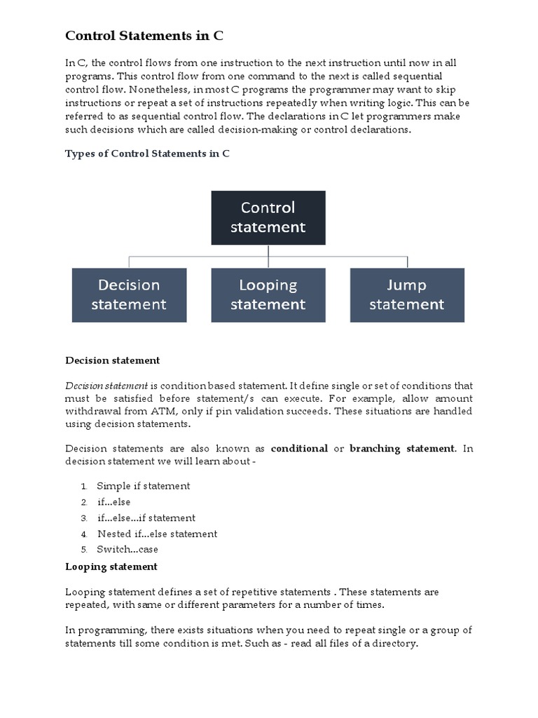 Types of Control Statements in C | PDF | Control Flow | Computer Science