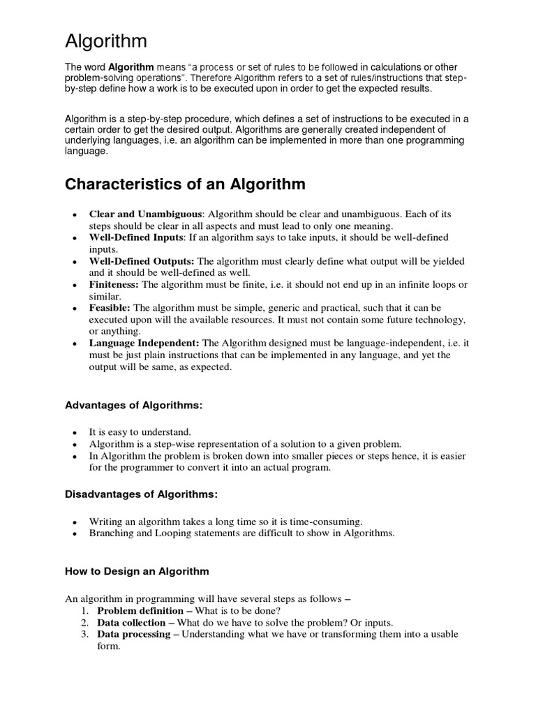 Algorithm: Characteristics of An Algorithm | PDF | Algorithms | Computer Programming