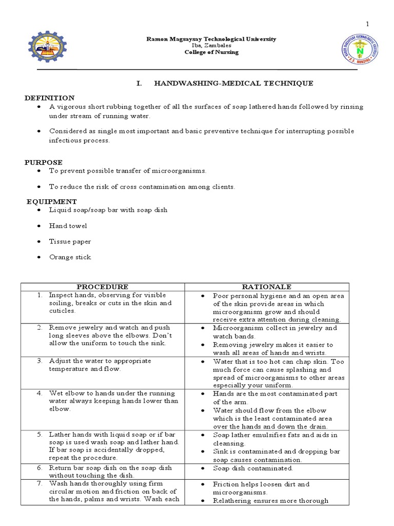 I. Handwashing-Medical Technique: Ramon Magsaysay Technological ...