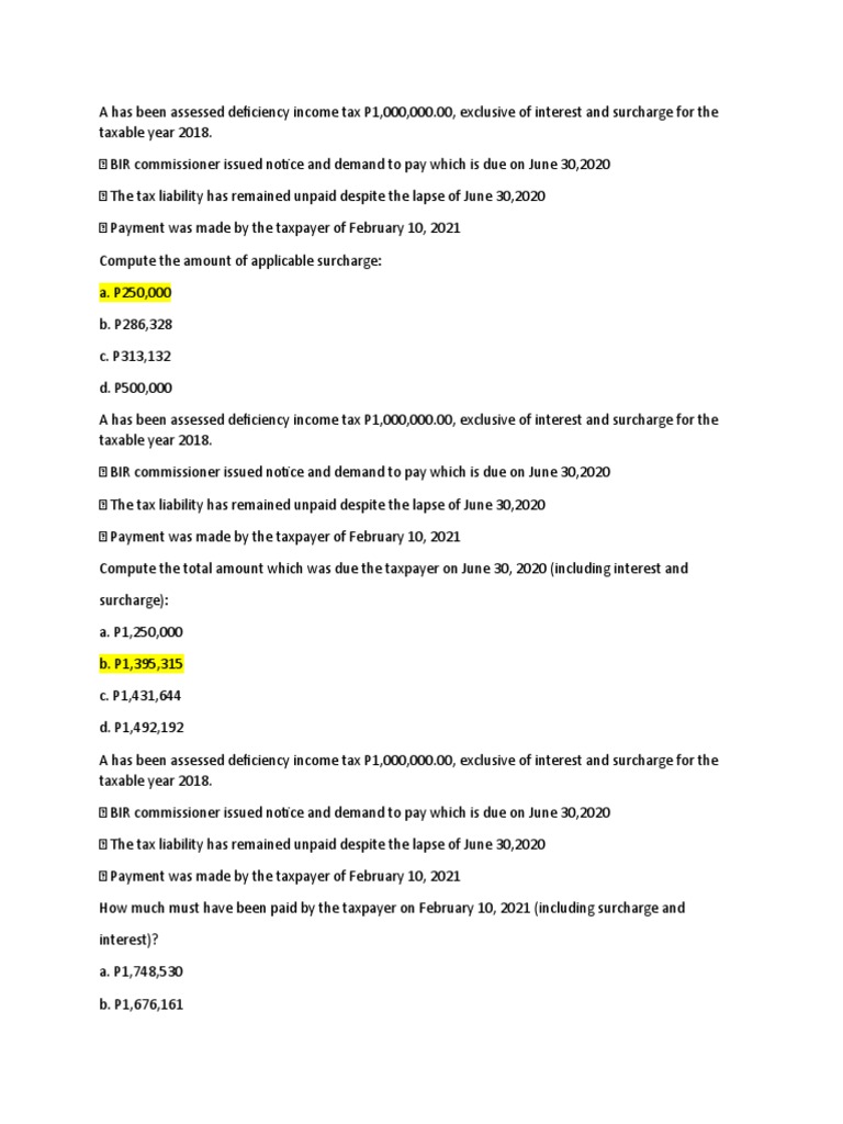 A Has Been Assessed Deficiency Income Tax P1 | PDF