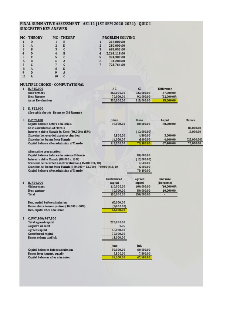 Fsa 1 Key Answer | PDF | Interest | Trade