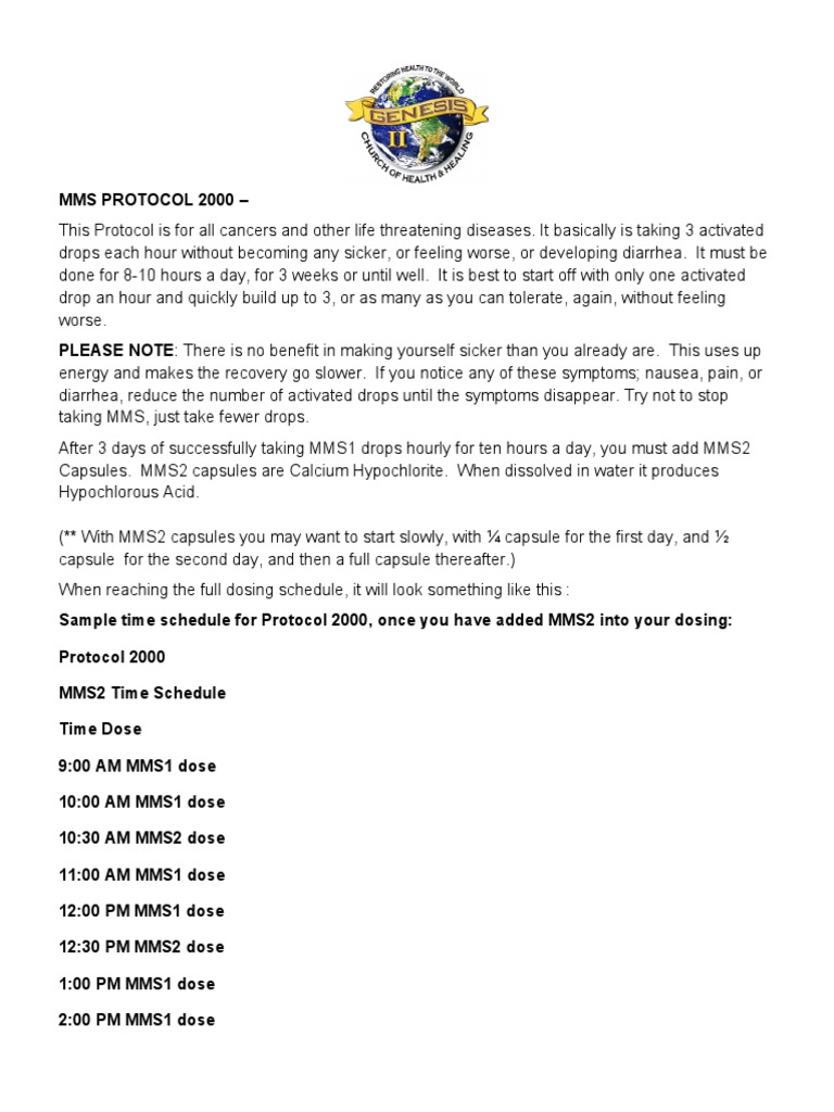 Mms Protocol 2000 | PDF | Medicine | Clinical Medicine