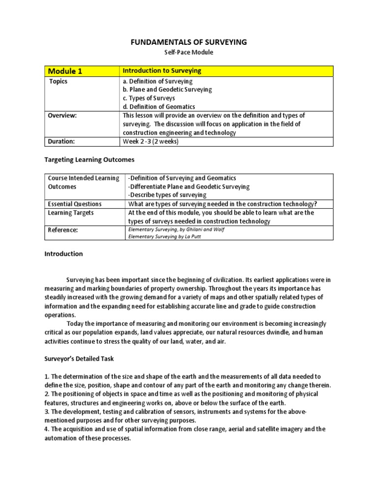 MODULE 1 and 2 Fundamentals of Surveying 102721 | PDF | Surveying ...