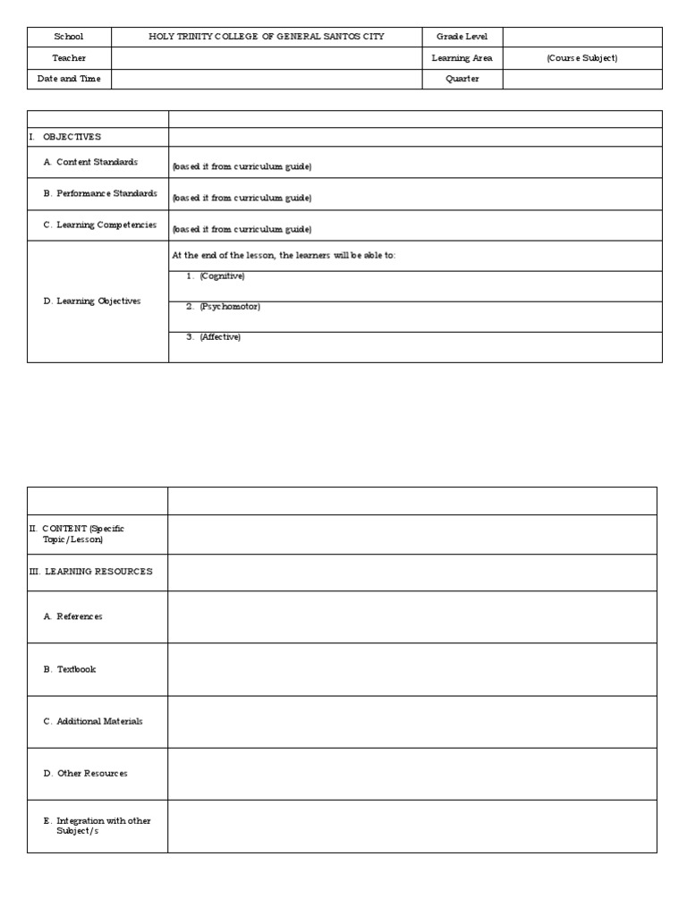 SAMPLE 4 As LESSON PLAN FORMAT | PDF