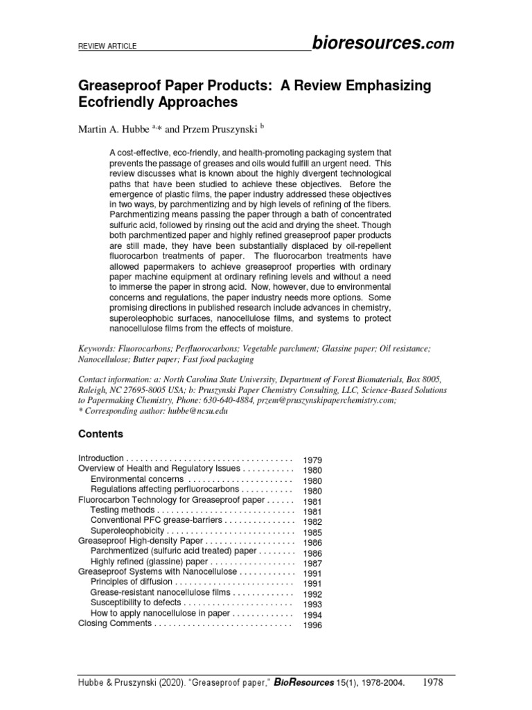 Bioresources.: Greaseproof Paper Products: A Review Emphasizing ...