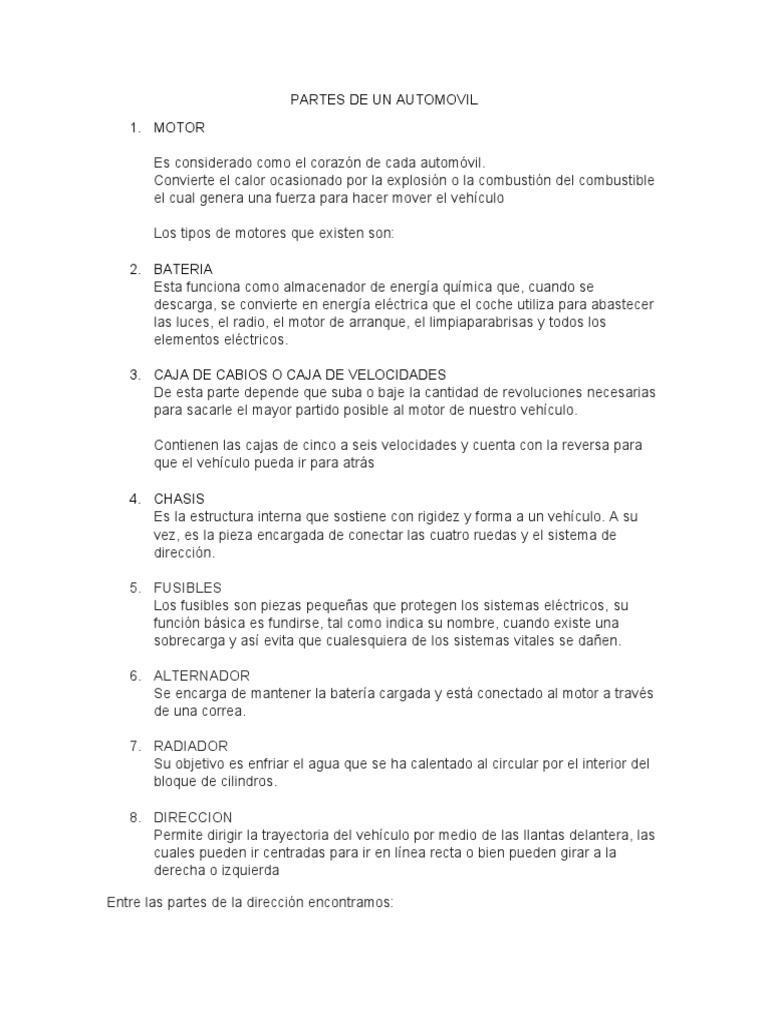 Partes de Un Automovil | PDF | Coche | Motores