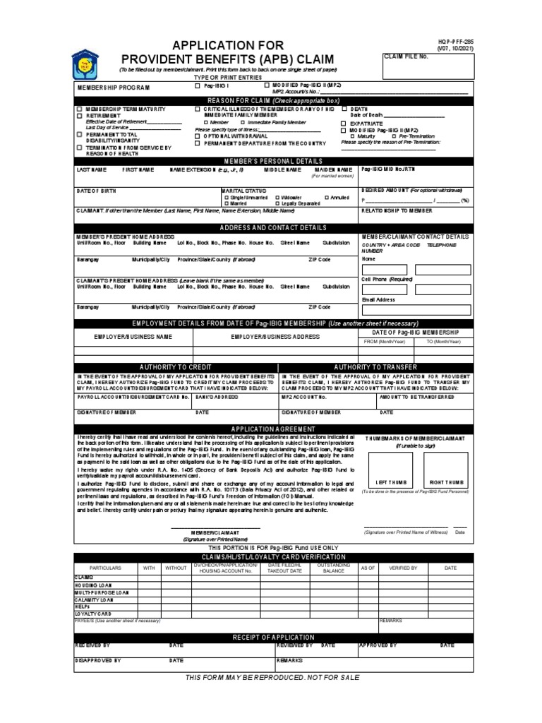 Pag-IBIG Provident Benefits Claim Form | PDF | Retirement