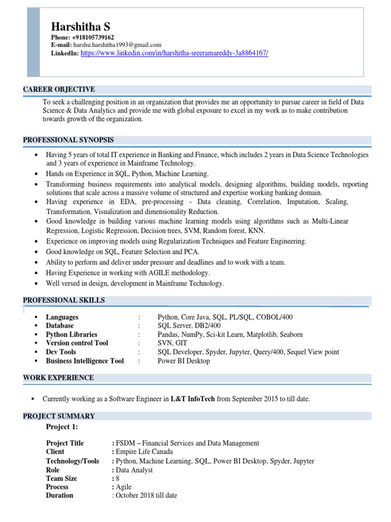 Harshitha S - Data Engineer | Download Free PDF | Data Analysis | Machine Learning