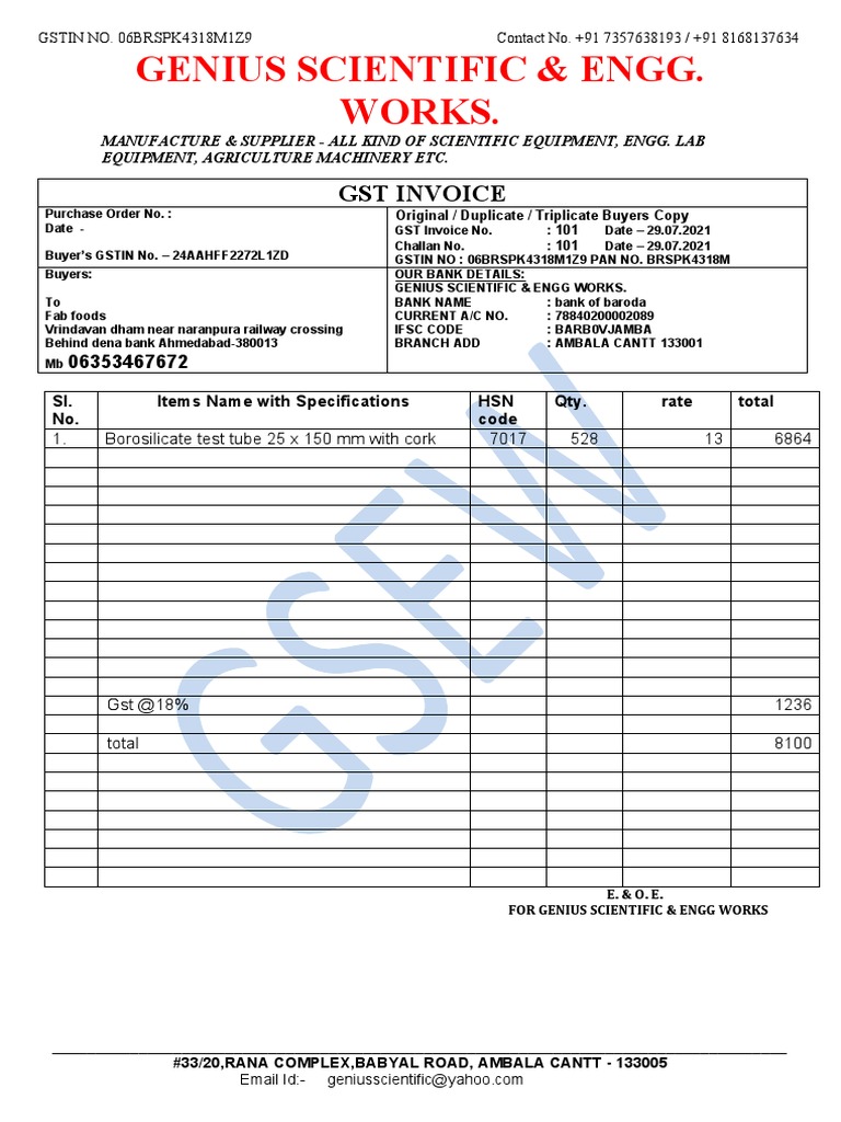 Genius Scientific & Engg. Works.: GST Invoice | PDF