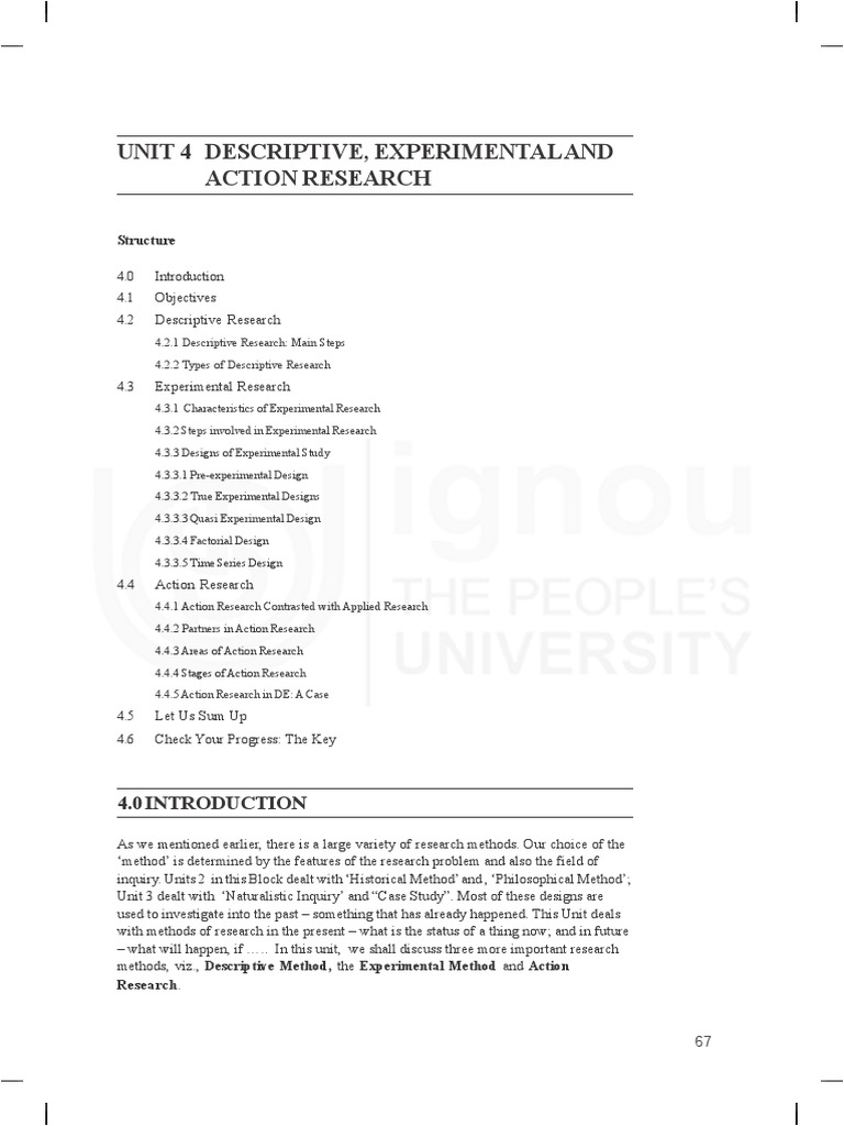 Unit 4 Descriptive, Experimental and Action Research: Structure | PDF ...