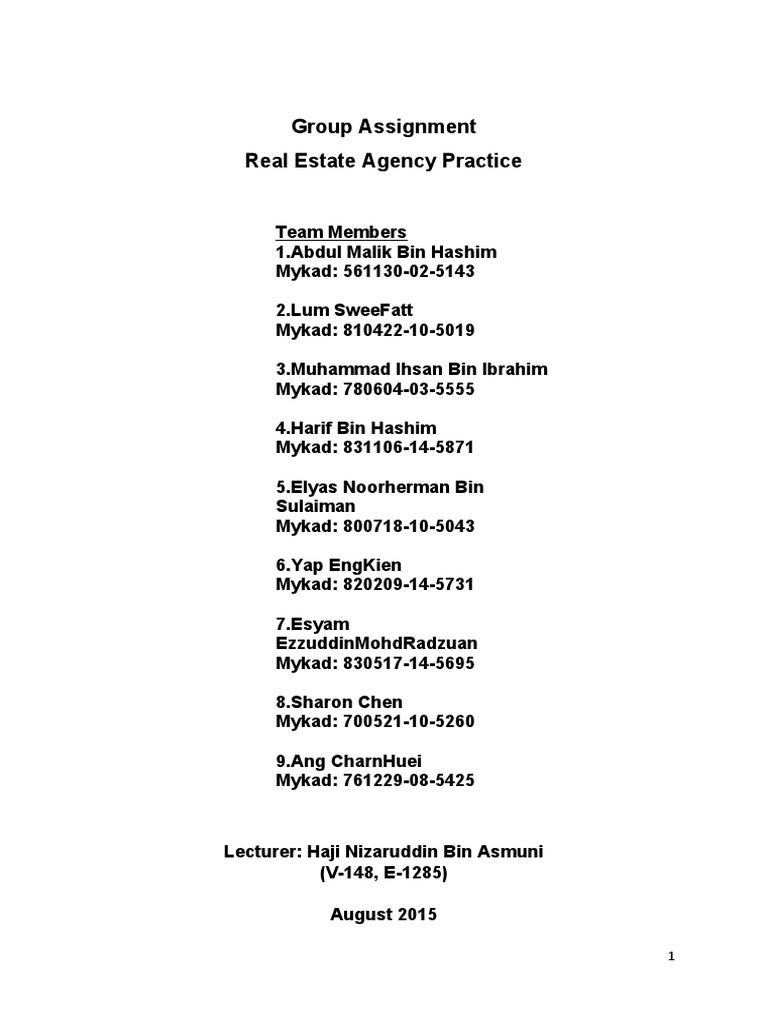 Group Assignment Real Estate Agency Practice | PDF | Estate Agent ...