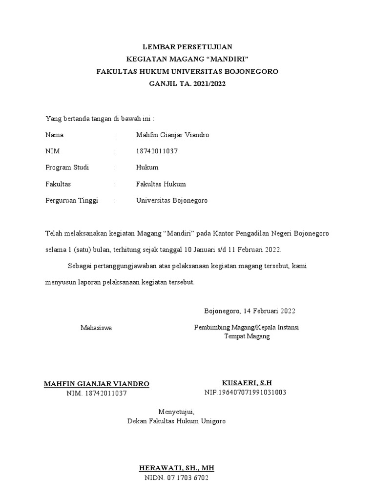 Lapopran Magang Mahfin Gianjar Viandro 18742011037 | PDF