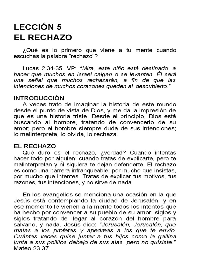 Lección 5 El Rechazo | PDF | Jesús | Amor