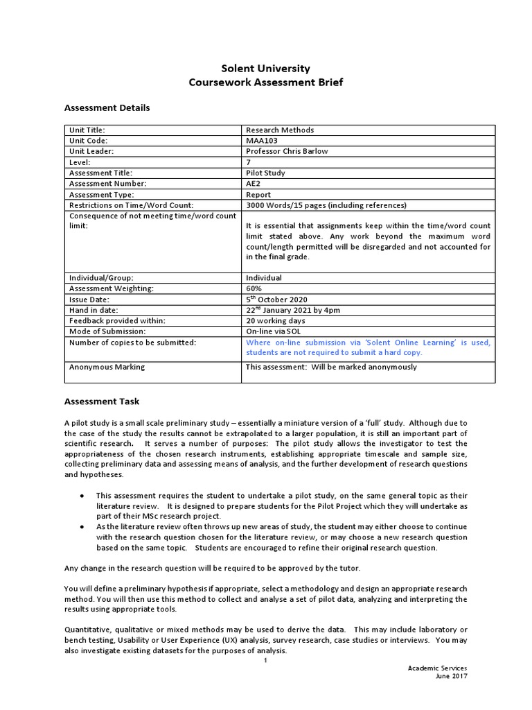 Solent University Coursework Assessment Brief | PDF | Science | Scientific Method
