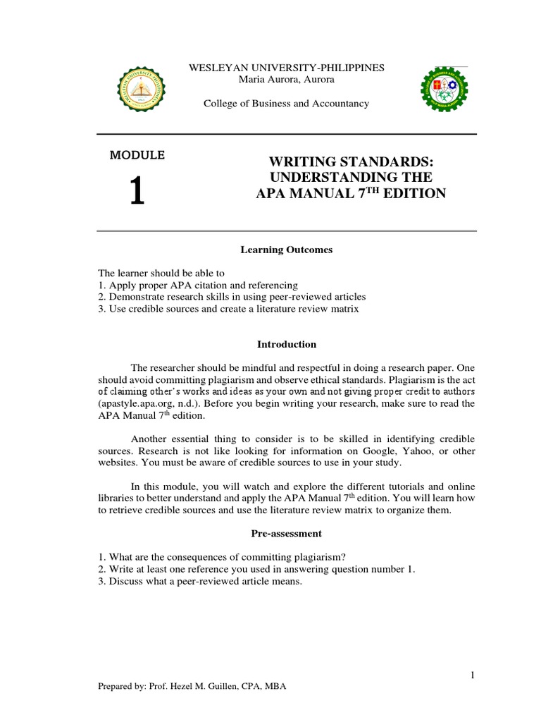 Module 1 Writing Standards Apa 7th Edition | PDF | Apa Style | Citation