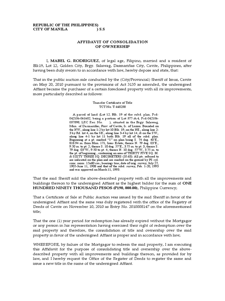 Affidavit of Consolidation.. | PDF | Private Law | Common Law