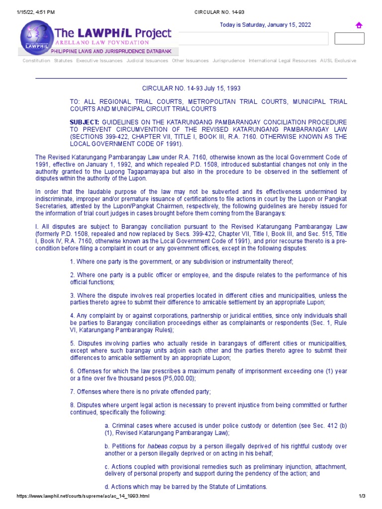 1 Guidelines On The Katarungang Pambarangay Conciliation Procedure To ...